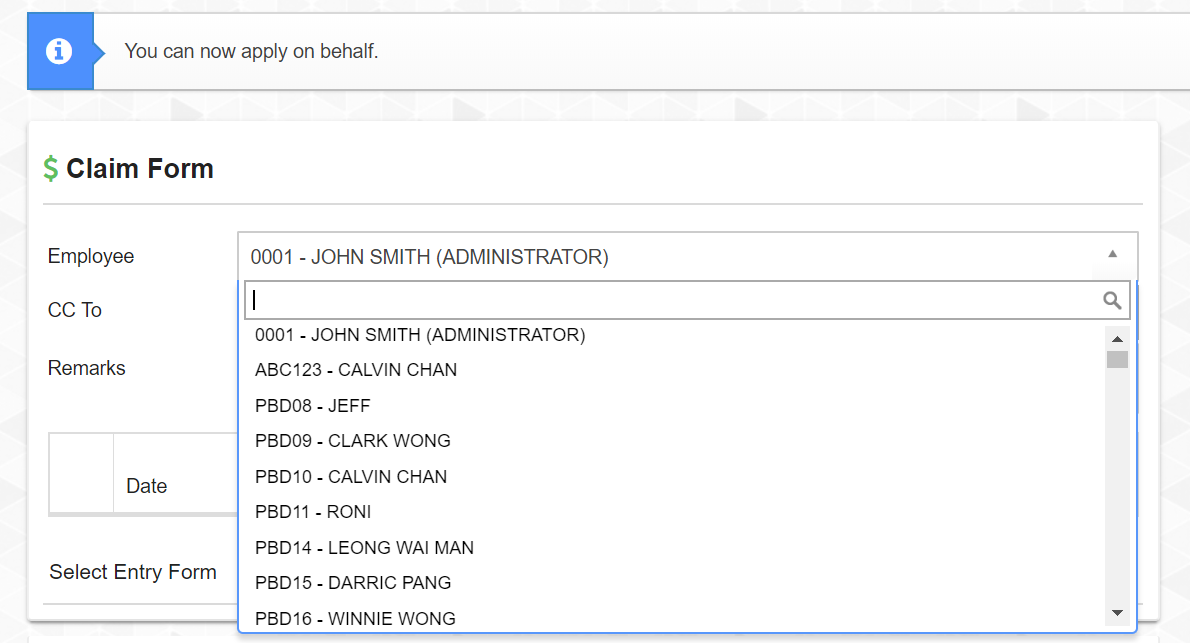 Rymnet HRMS - Claim Application