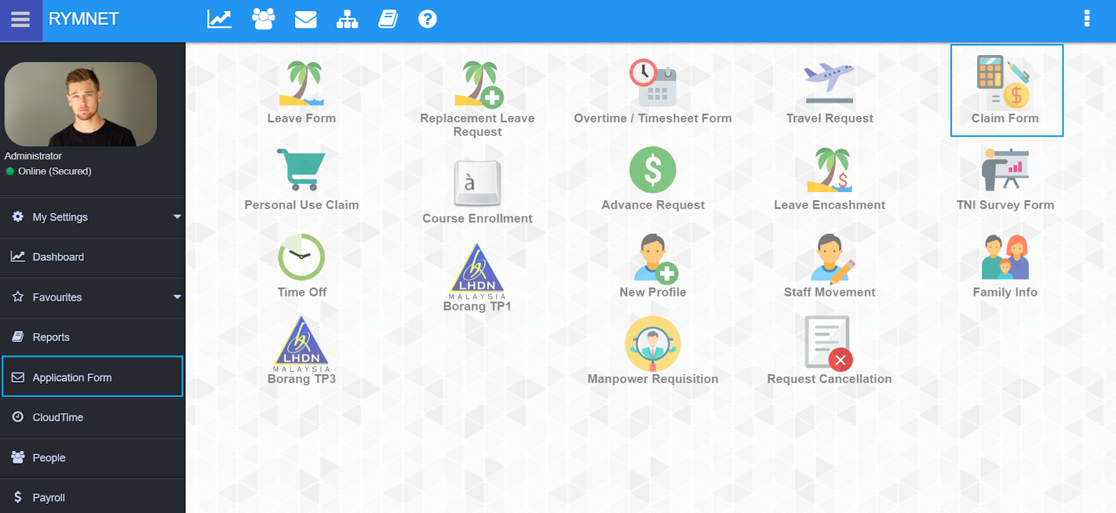 Rymnet HRMS - Claim Application